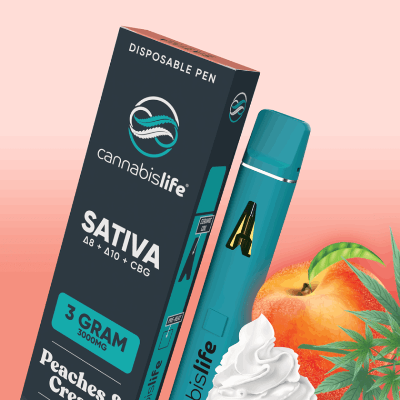 Peaches And Cream Sativa Delta 8 Disposable Vape Pen 3ml – TenVape