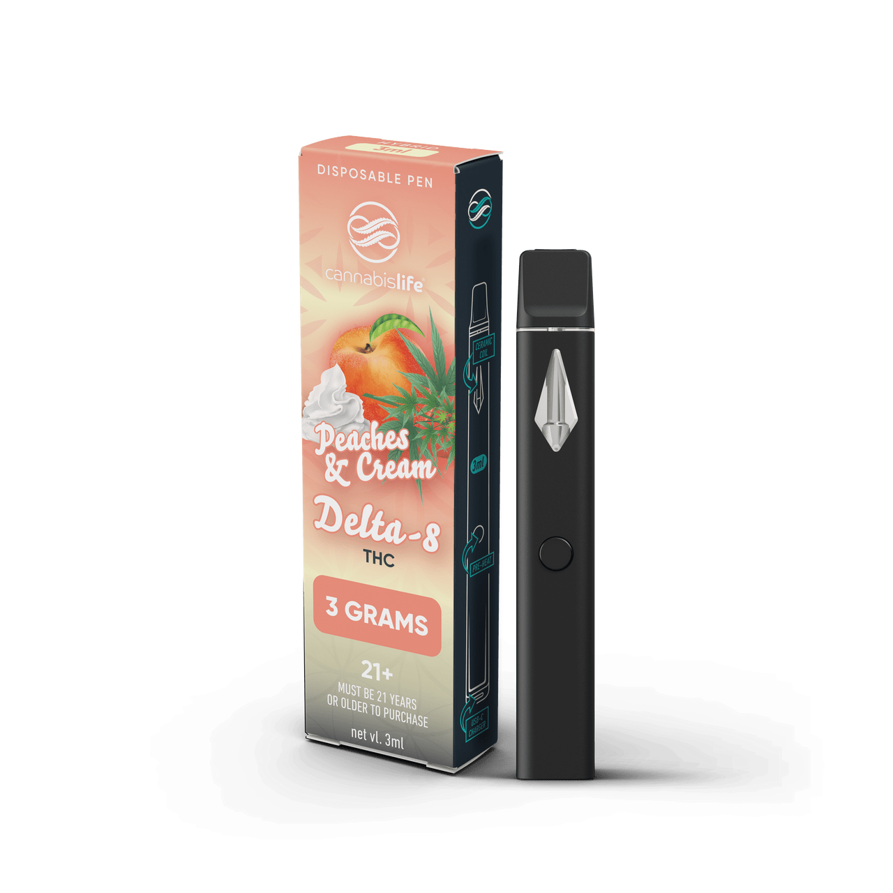 Cannabis Life Peaches n' Cream Delta-8 Disposable Vape Pen - (3ml ...